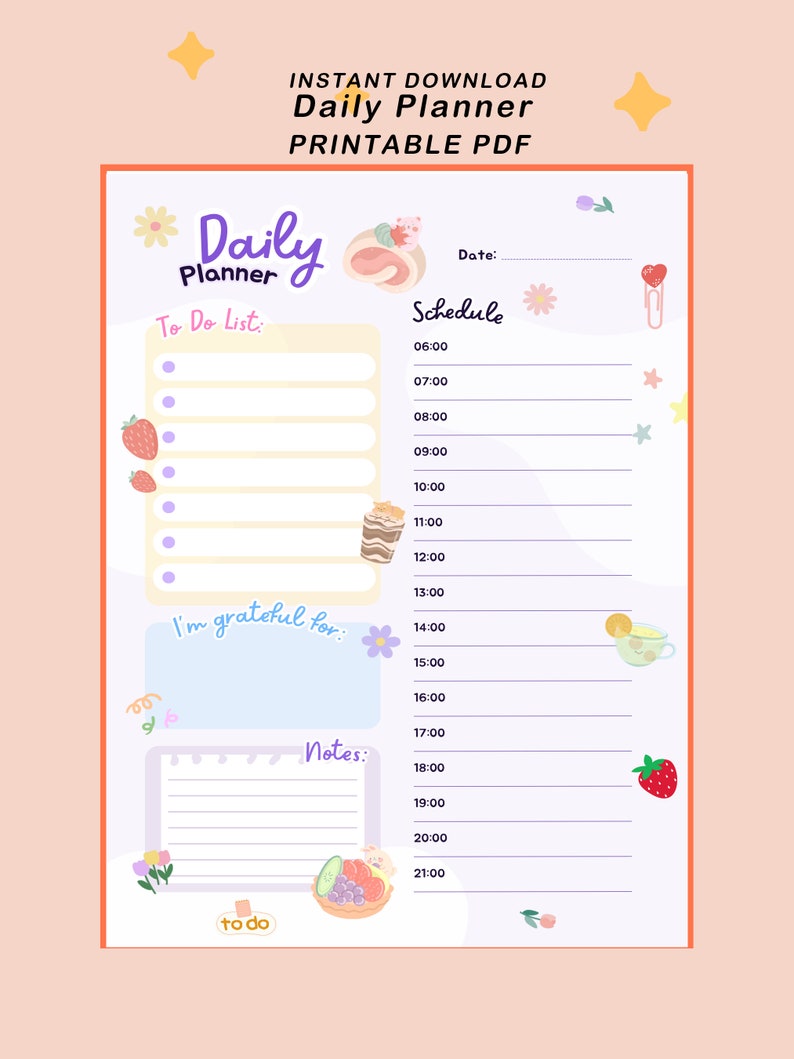 Daily Planner Printable, 24 Hour Planner, Daily Goal Planner, 30 Minute ...