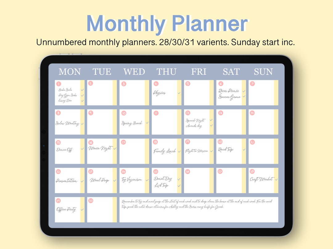 Monthly Planner Digital Template - Etsy