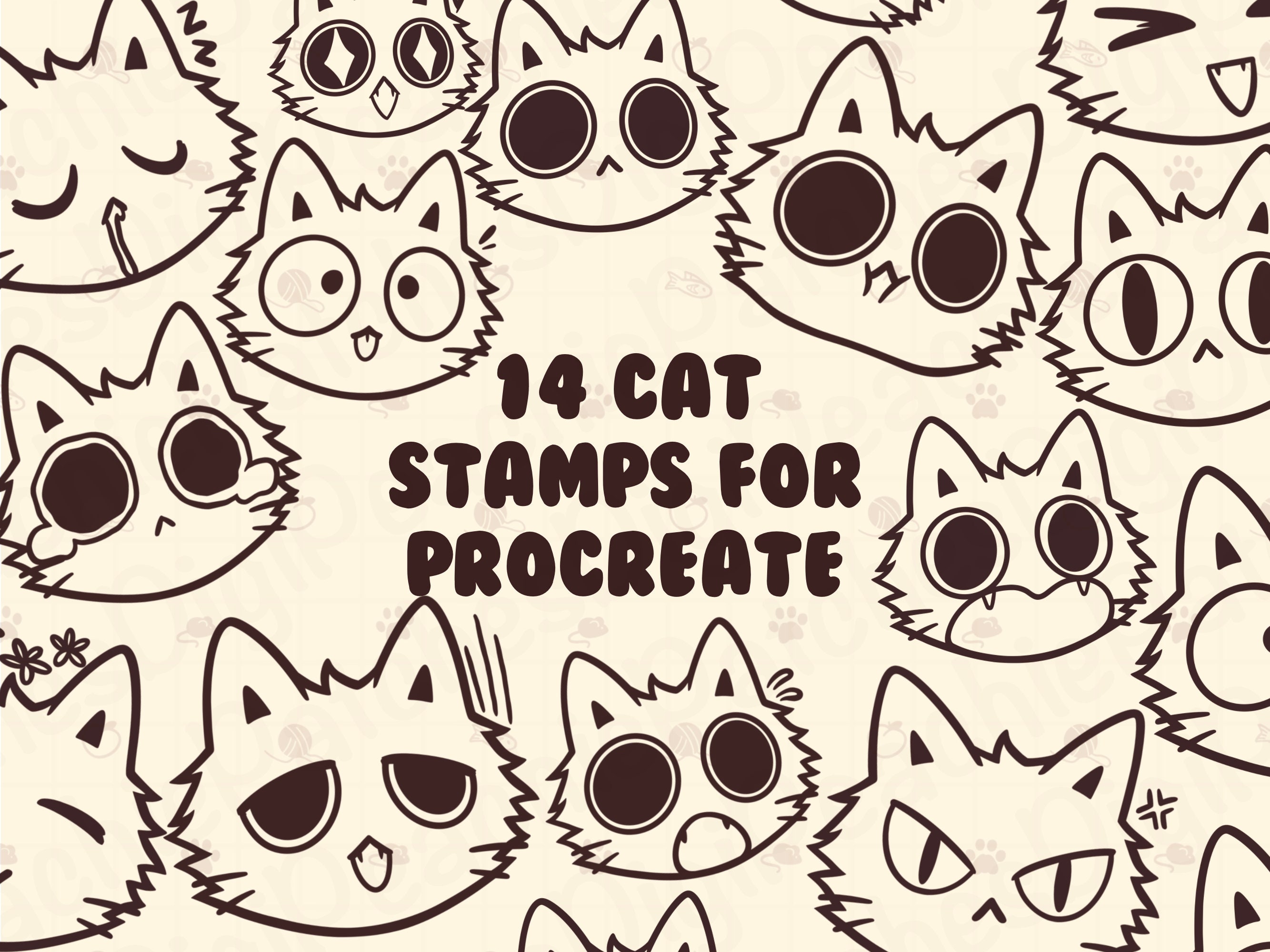 14 Fluffy Cat Procreate Stamps. Cute Handrawn Brush Set for - Etsy