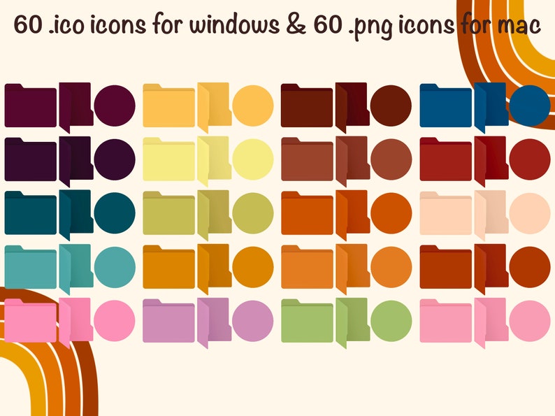 60 Retro Folder Icons for Mac & Windows. Colorful Desktop Icon Set for ...
