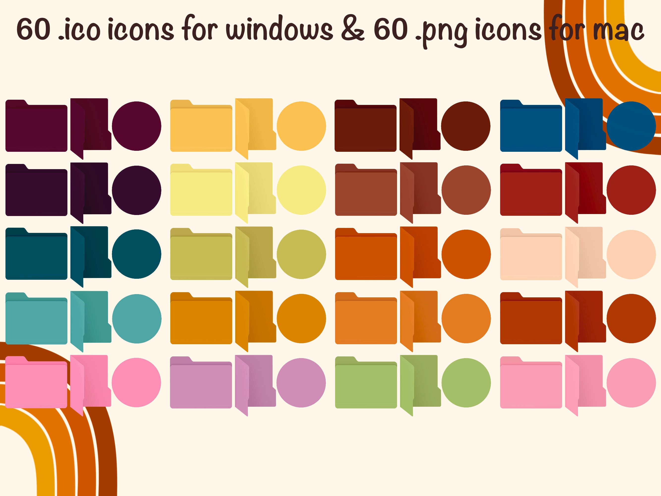 60 Retro Folder Icons for Mac & Windows. Colorful Desktop Icon Set for ...