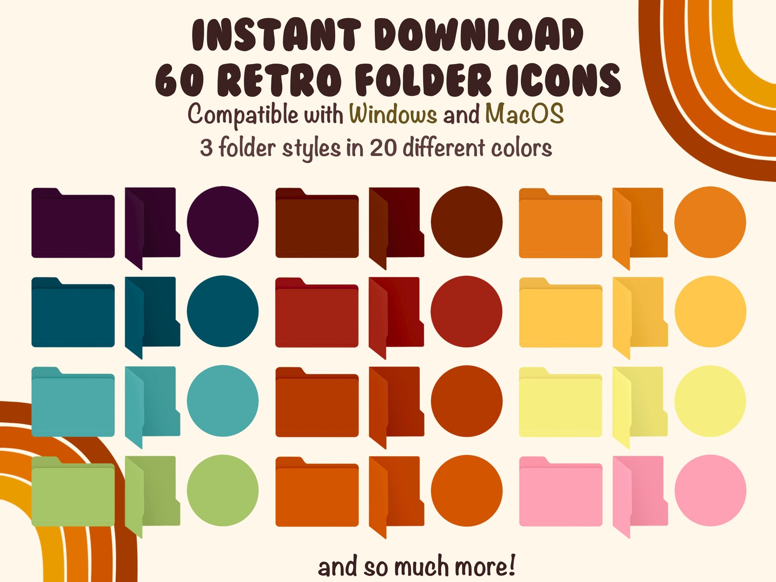 60 Retro Folder Icons for Mac & Windows. Colorful Desktop Icon Set for ...