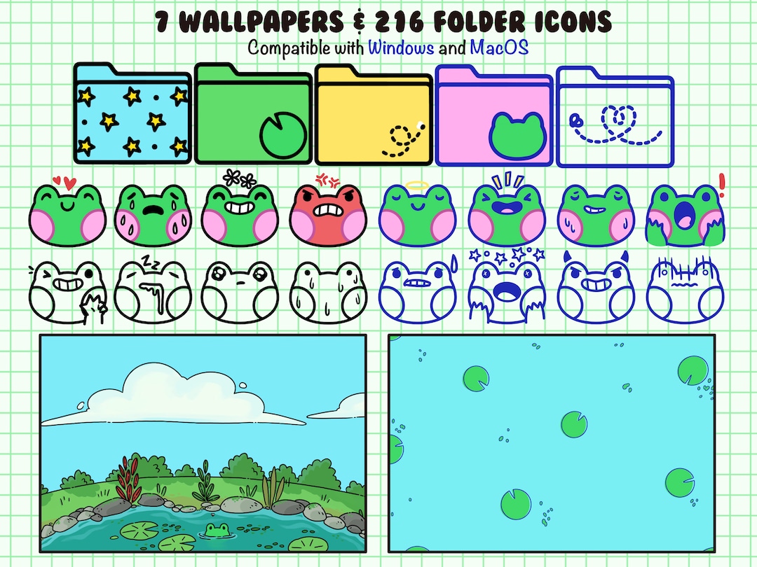 Cute Desktop Wallpapers Frog Folder Icons for Mac & Windows. Laptop ...