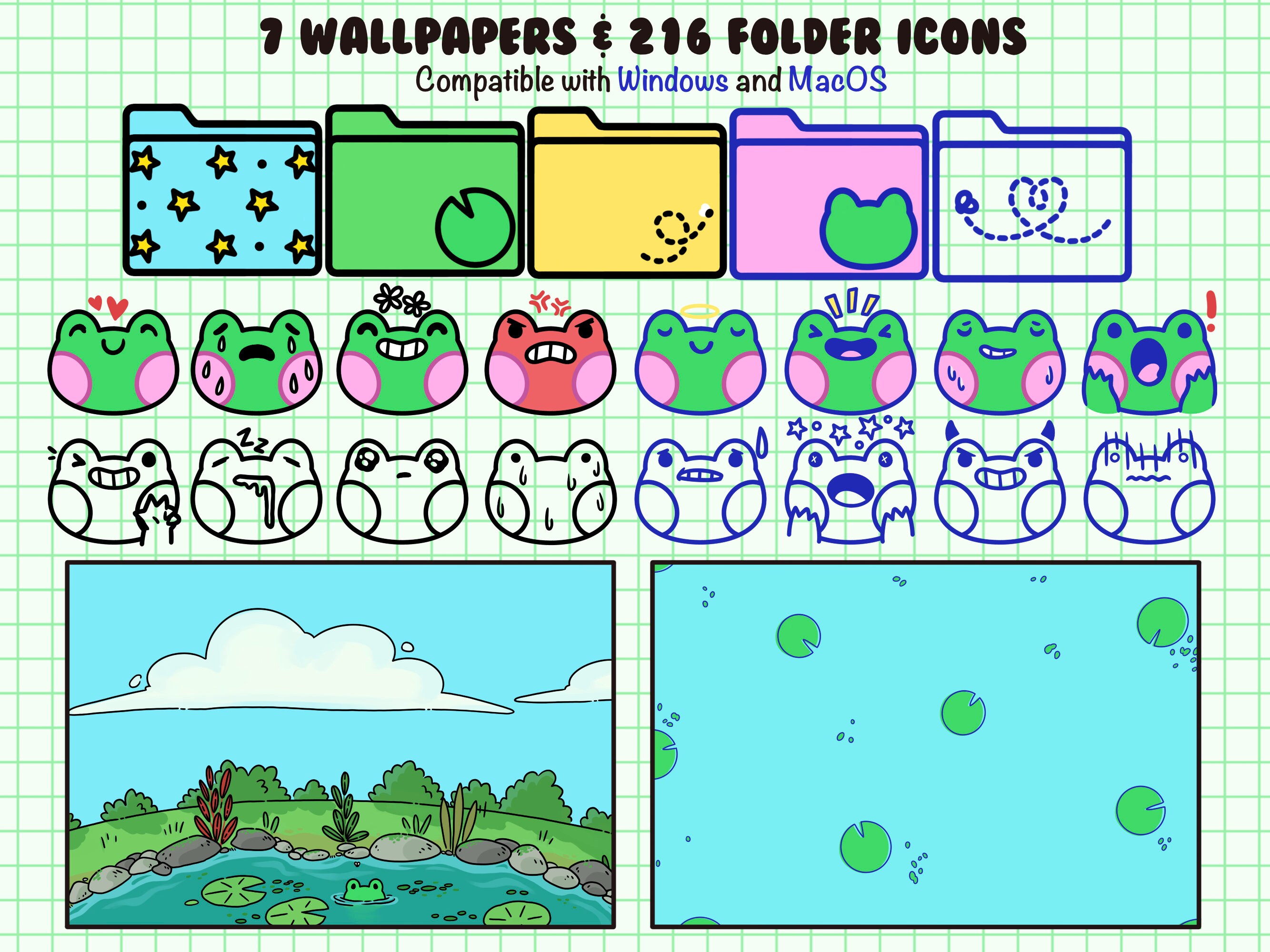 Cute Desktop Wallpapers Frog Folder Icons for Mac & Windows. Laptop ...