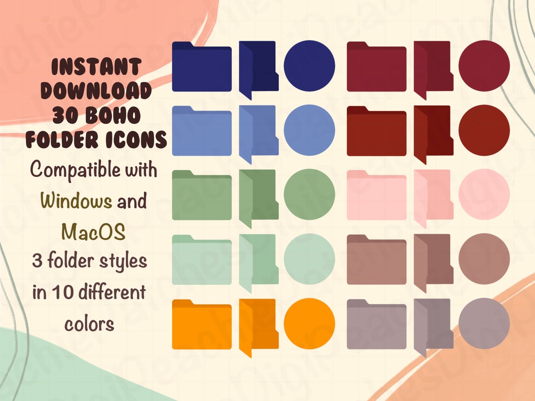 30 Boho Folder Icons for Mac & Windows. Colorful Desktop Icon Set for ...