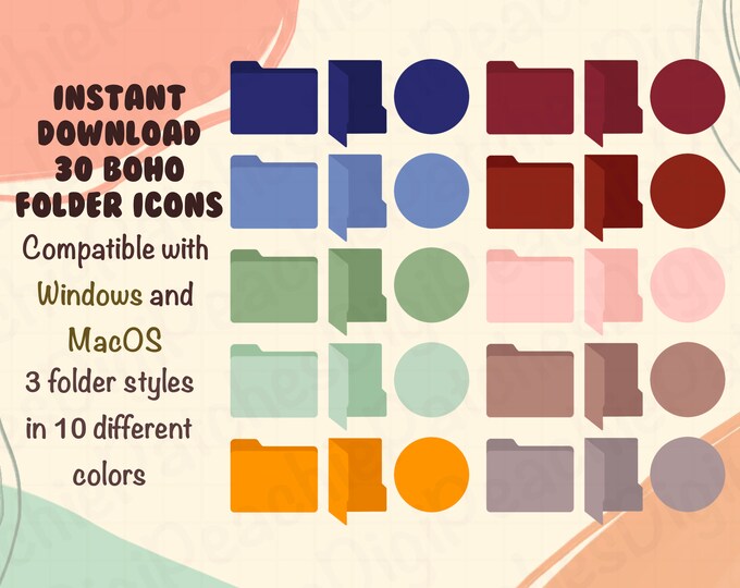 30 Boho Folder Icons for Mac & Windows. Colorful Desktop Icon Set for ...