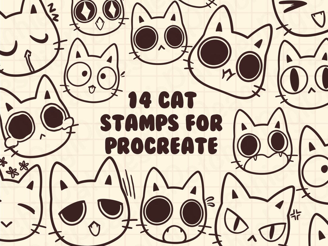 14 Cat Procreate Stamps. Cute Handrawn Brush Set for iPad Iphone ...
