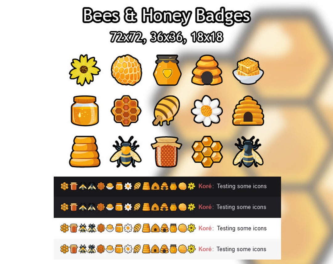 BEES and HONEY Sub Badges for Twitch Cozy, Bee, Honey Jar, Flowers Pack ...