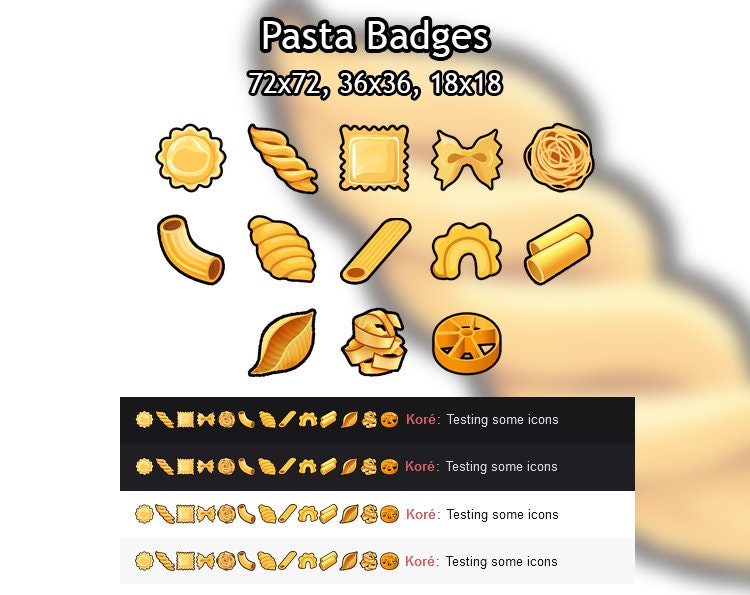 PASTA Sub Badges for Twitch Food, Italian Food Pack. - Etsy