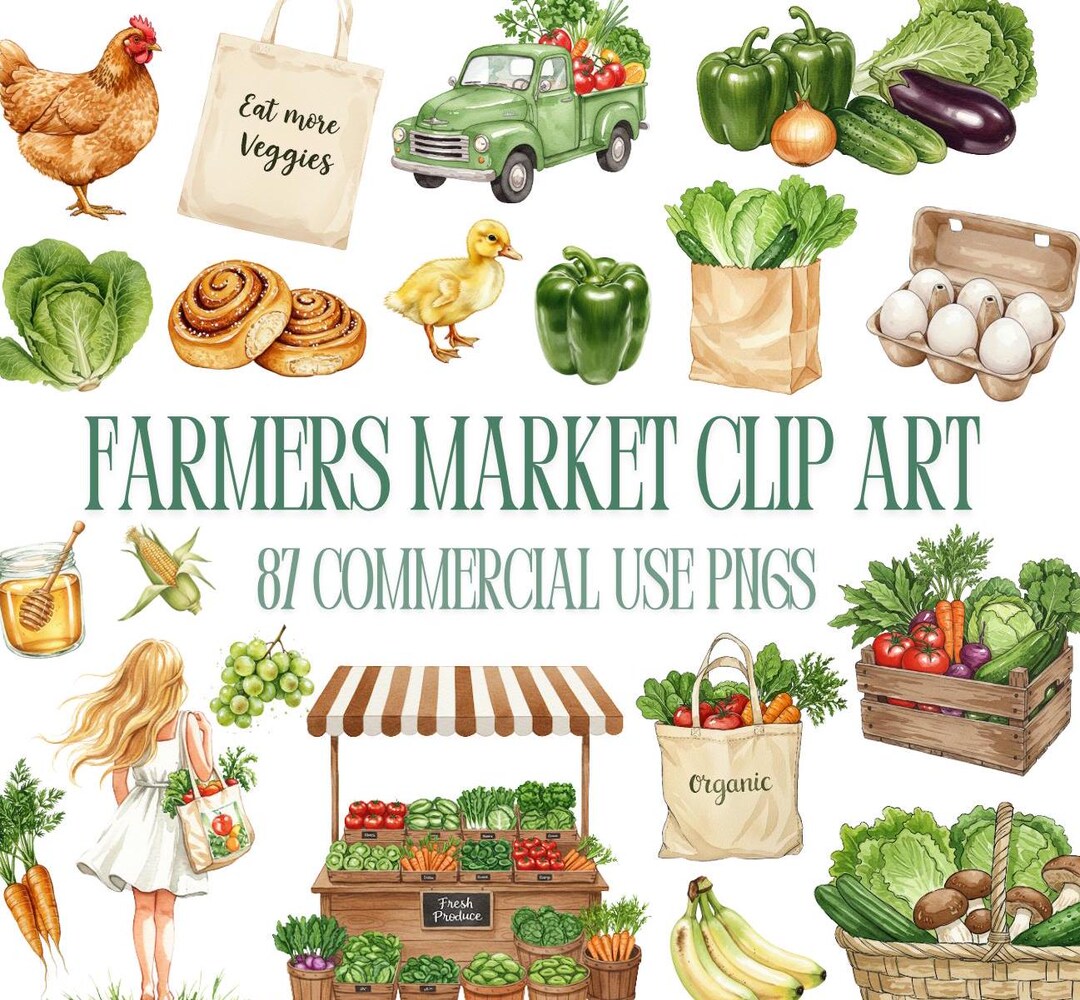Watercolor Farmers Market Clipart, Locally Grown Clipart, Farmers ...
