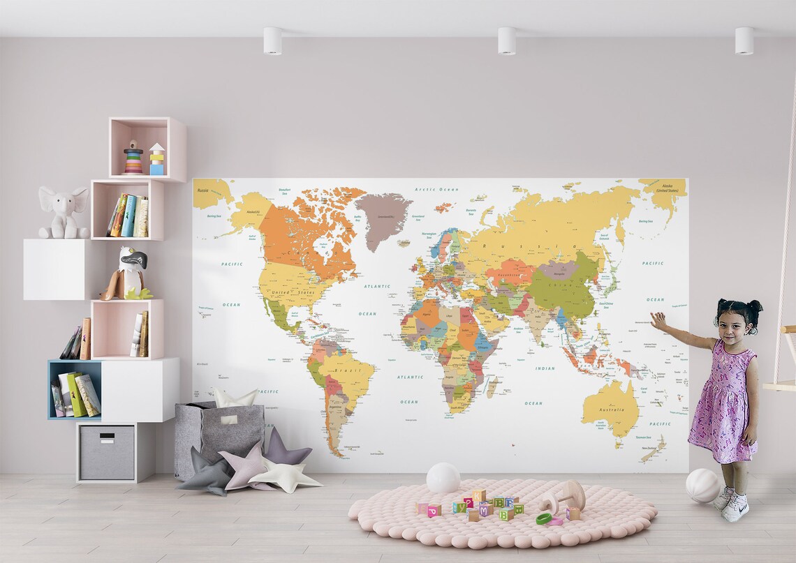 Extra Large World Map Wallpaper Peel and Stick Self Adhesive | Etsy