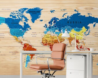 World Map Wood Wallpaper - Etsy