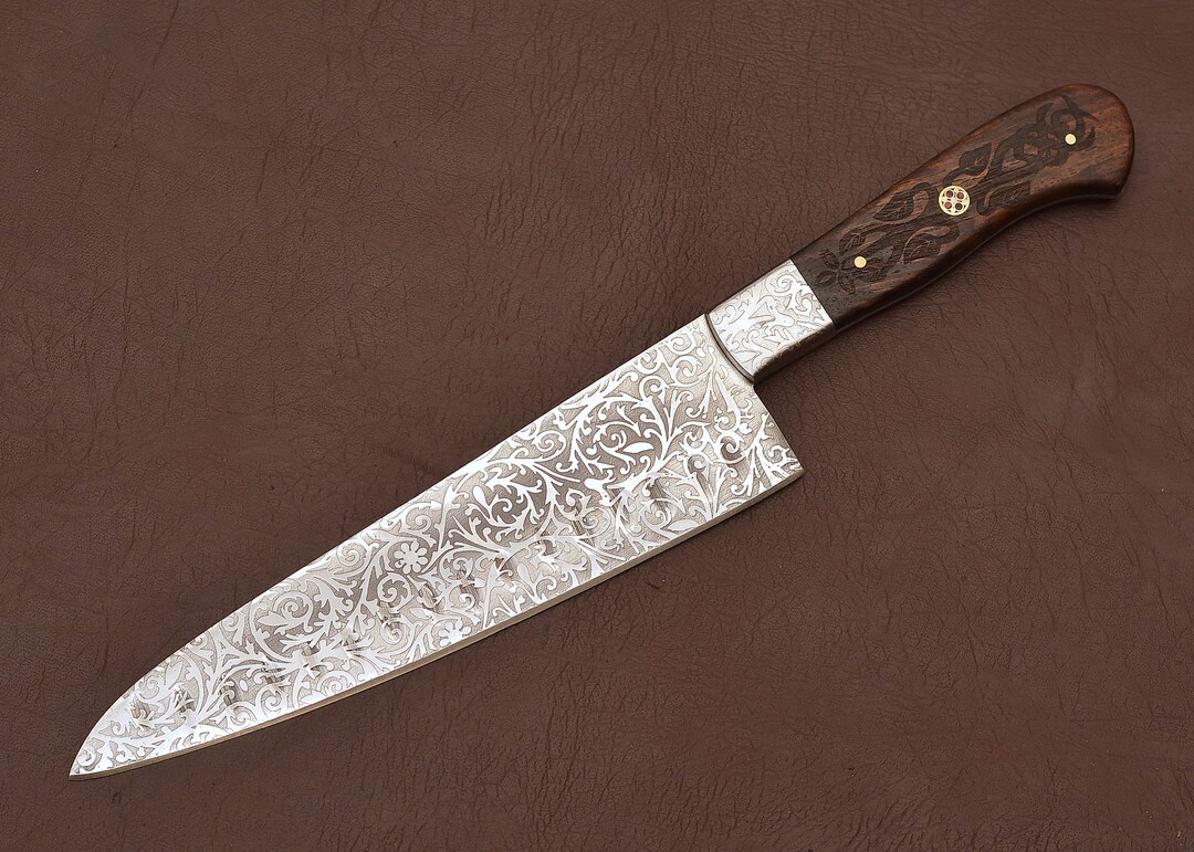 Custom Handmade 440c Stainless Steel Chef Knife Etching on Blade Gift ...
