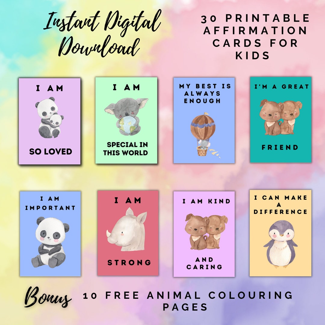 Printable Affirmation Cards for Kids 5"x7" 30 Encouragement Cards for ...