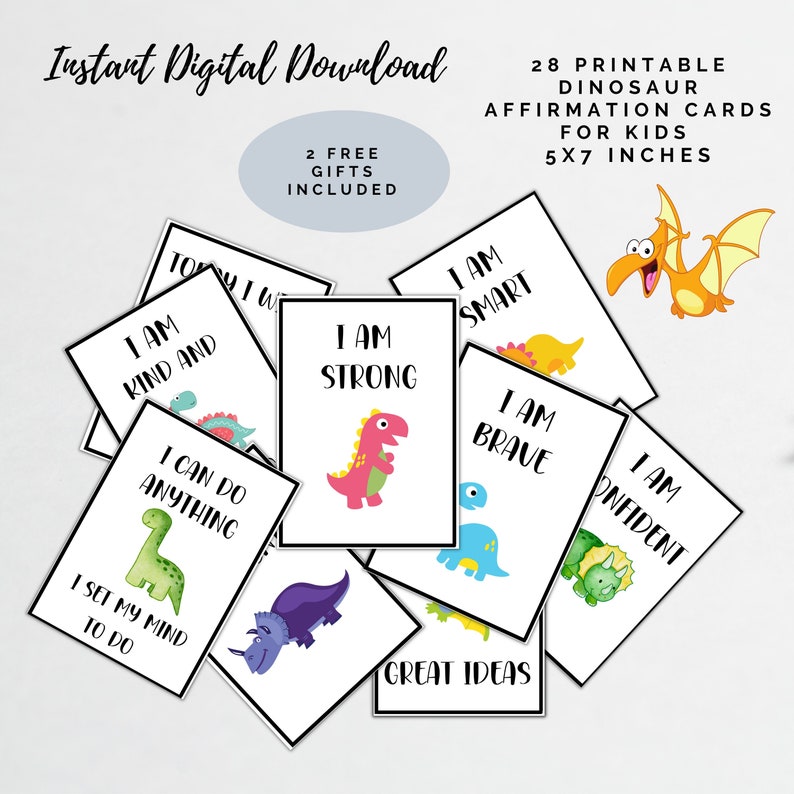 Printable Affirmation Cards for Kids, 28 Dinosaur Encouragement Cards ...