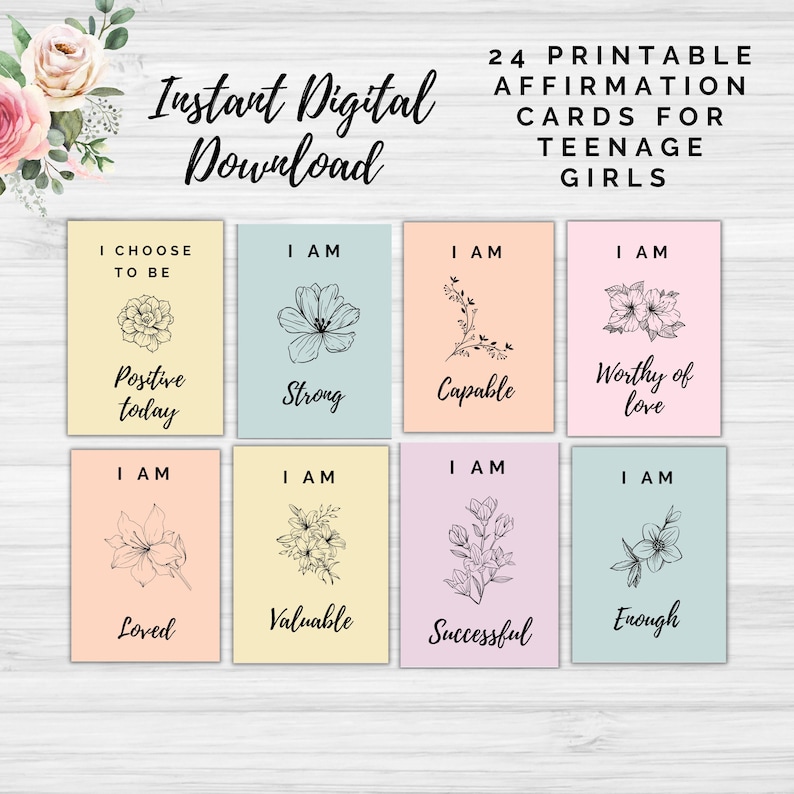 Printable Affirmation Cards for Teenagers, 24 Printable Encouragement ...