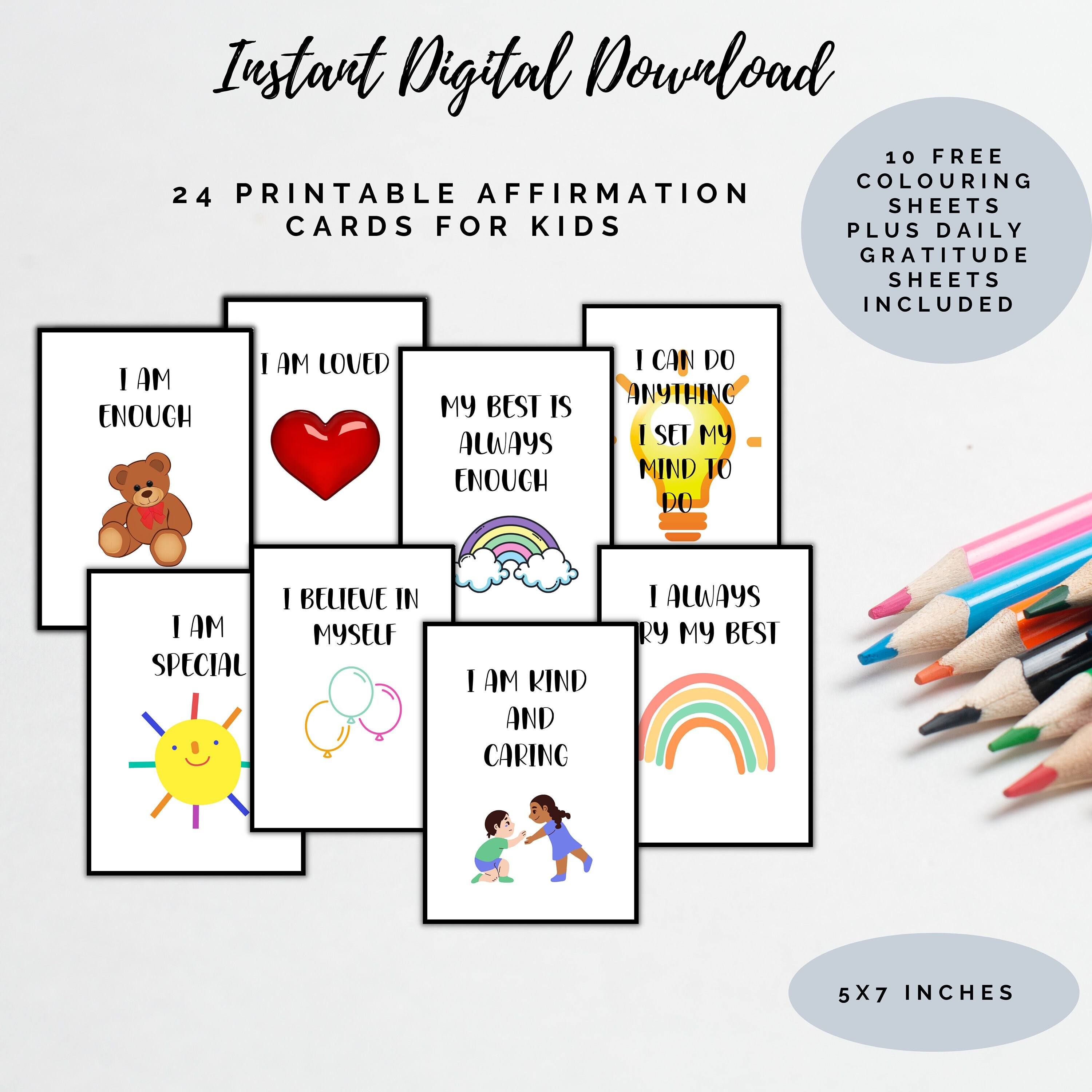 Printable Affirmation Cards for Kids, 24 Printable Encouragement Cards ...