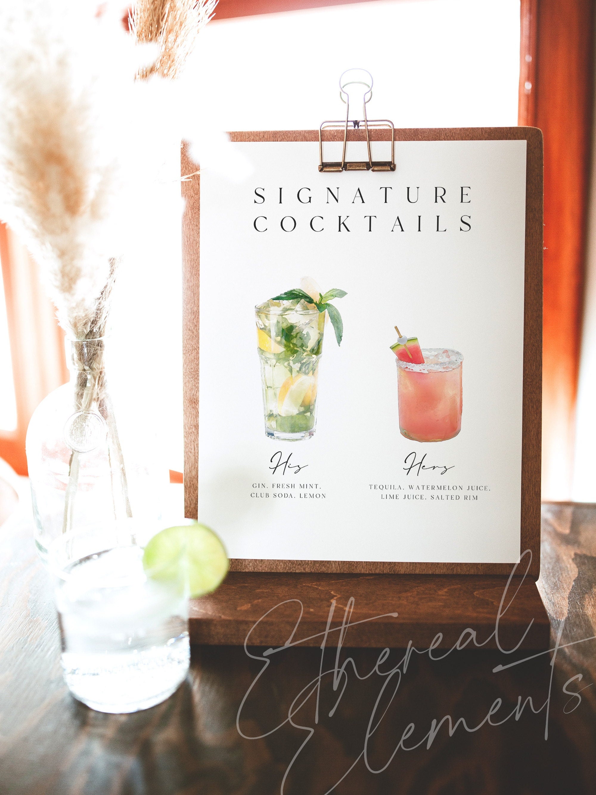 Signature Cocktail Wedding Sign, 8x10", 5x7", 24x36", Minimalist Bar ...