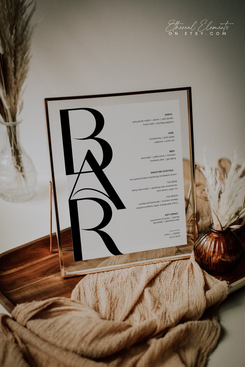 Modern Wedding Bar Menu Template 8x10 Minimalist Bar - Etsy
