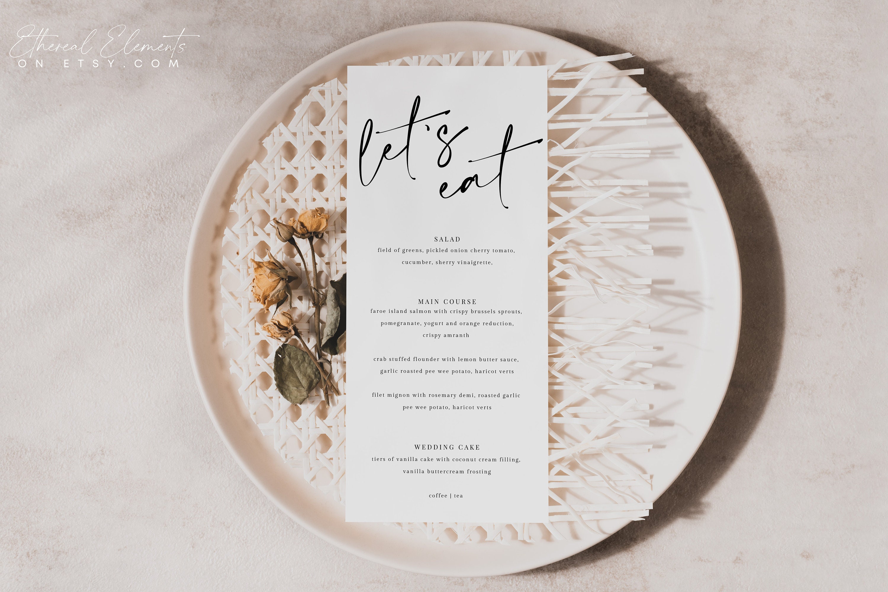 Minimalist Wedding Menu Template, Modern Script, 4x9 (digital Download ...