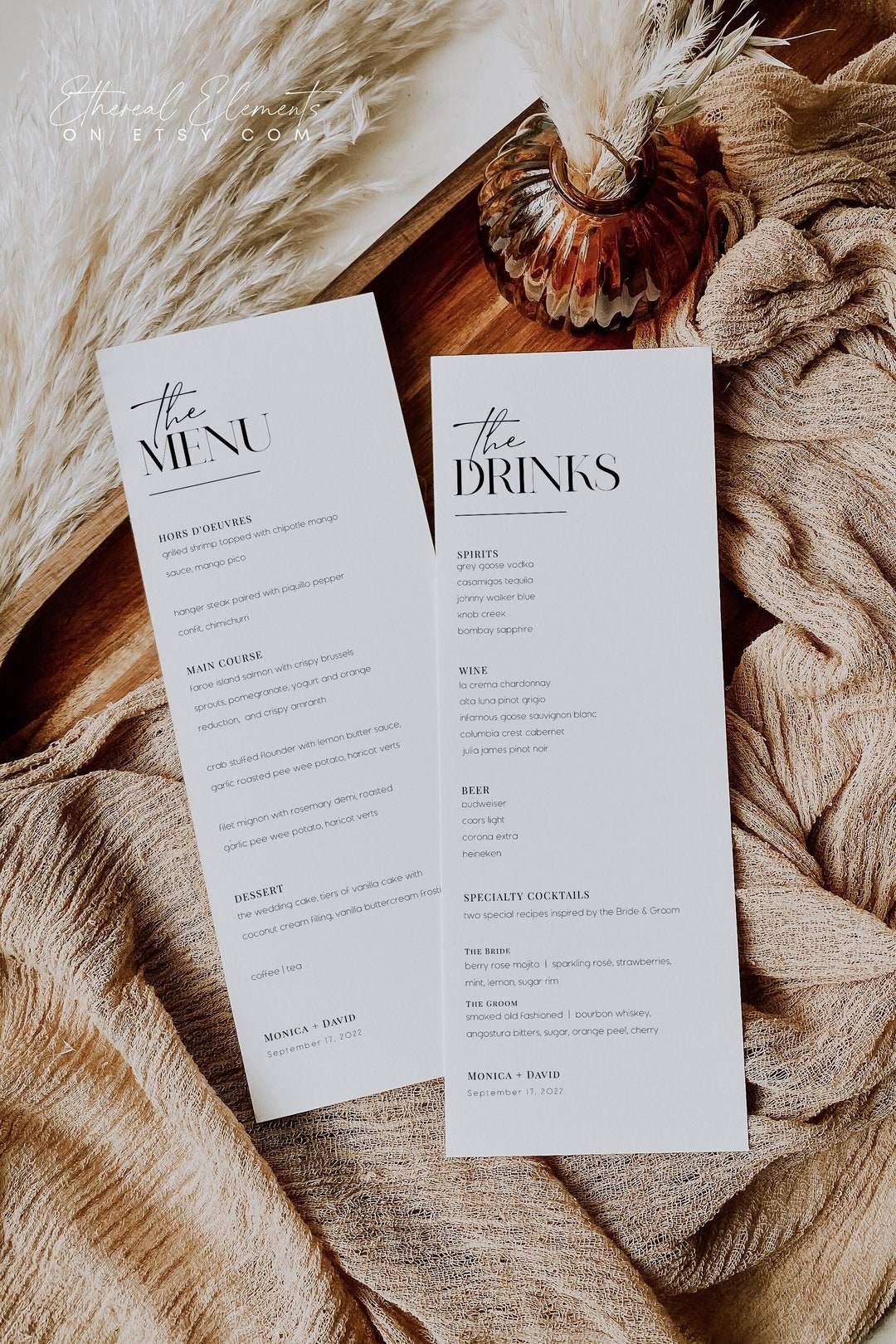 Modern Wedding Menu Template, 4x11", 4x9" Minimalist Menu Wedding Sign ...