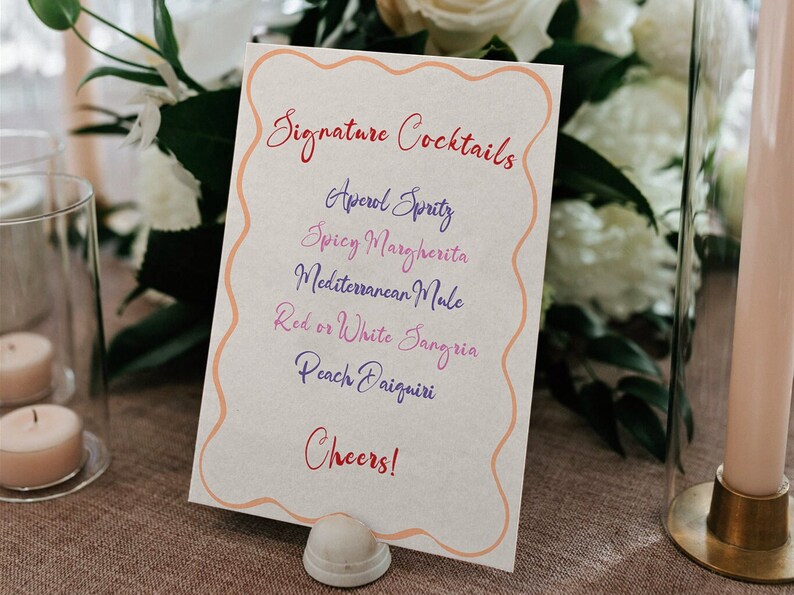 Wave Signature Cocktail Menu, Curve Modern Cocktail Menu, Modern ...