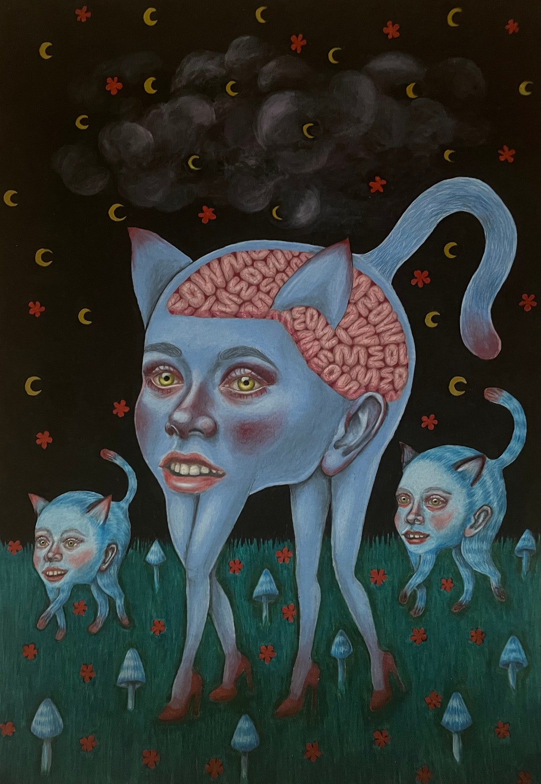 The Blue Cat’s Dream Postcard - Etsy