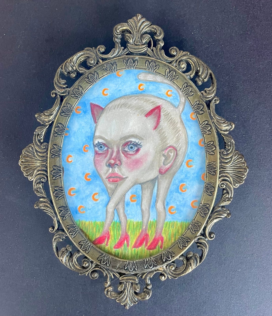 Mini Surrealism Painting in Vintage Frame - Etsy