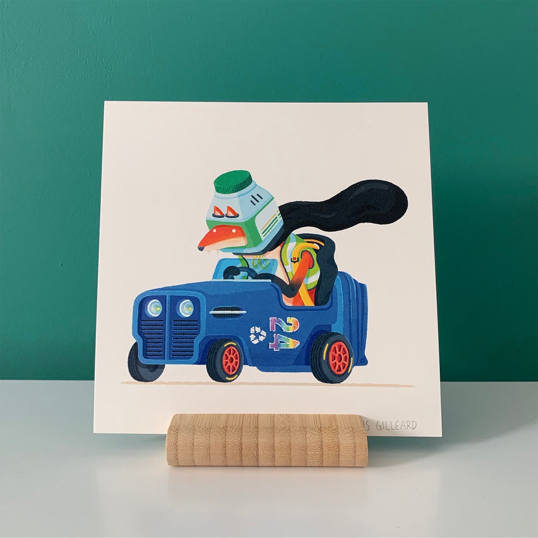 Fox Race Car Digital Art Print Funny Animal Driving Car Illustration ...