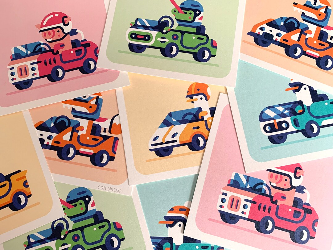 Animal Go Kart Art Print: Funny Car Illustration, Kids Wall Decor - Etsy