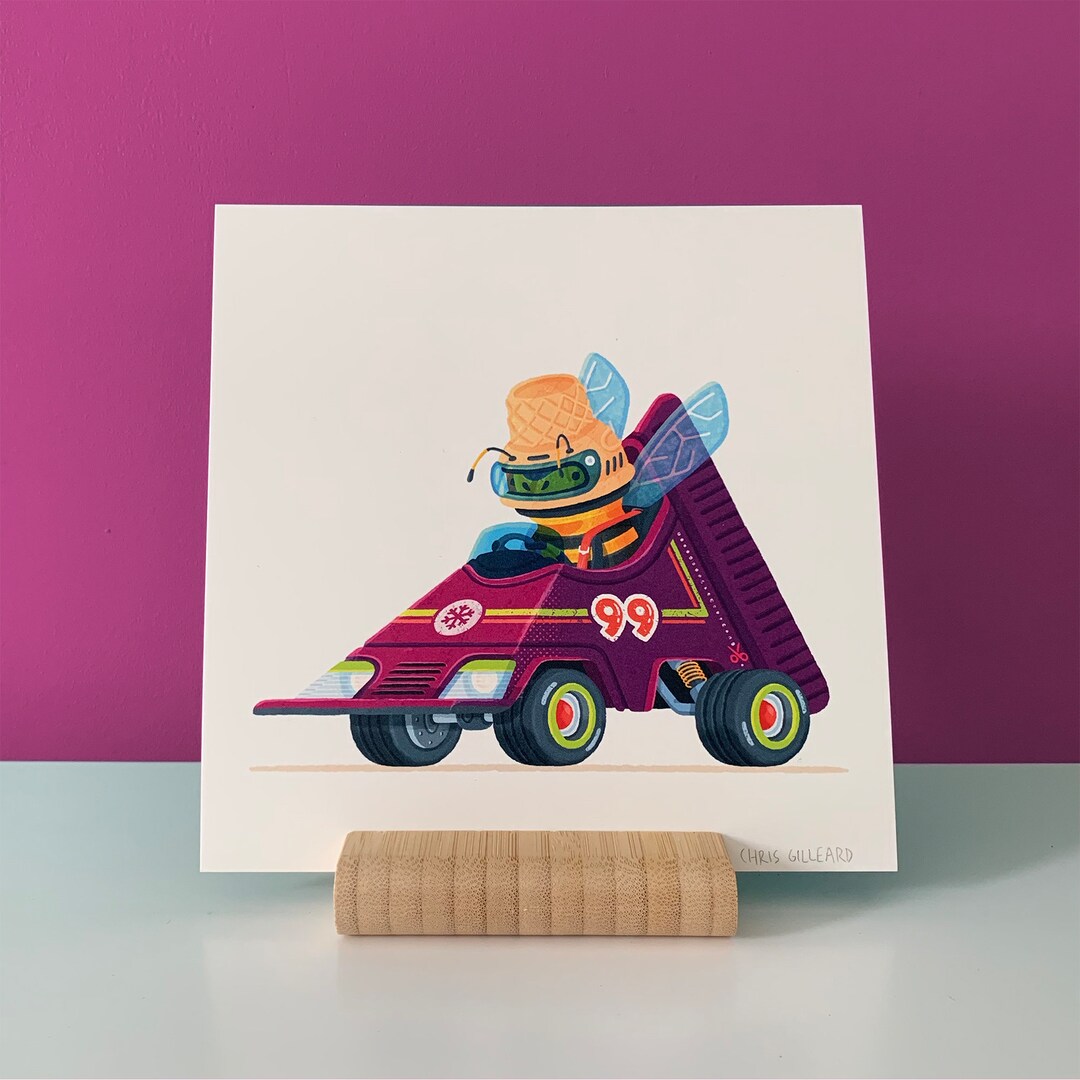 Wasp Race Car Digital Art Print Funny Animal Driving Car Illustration ...