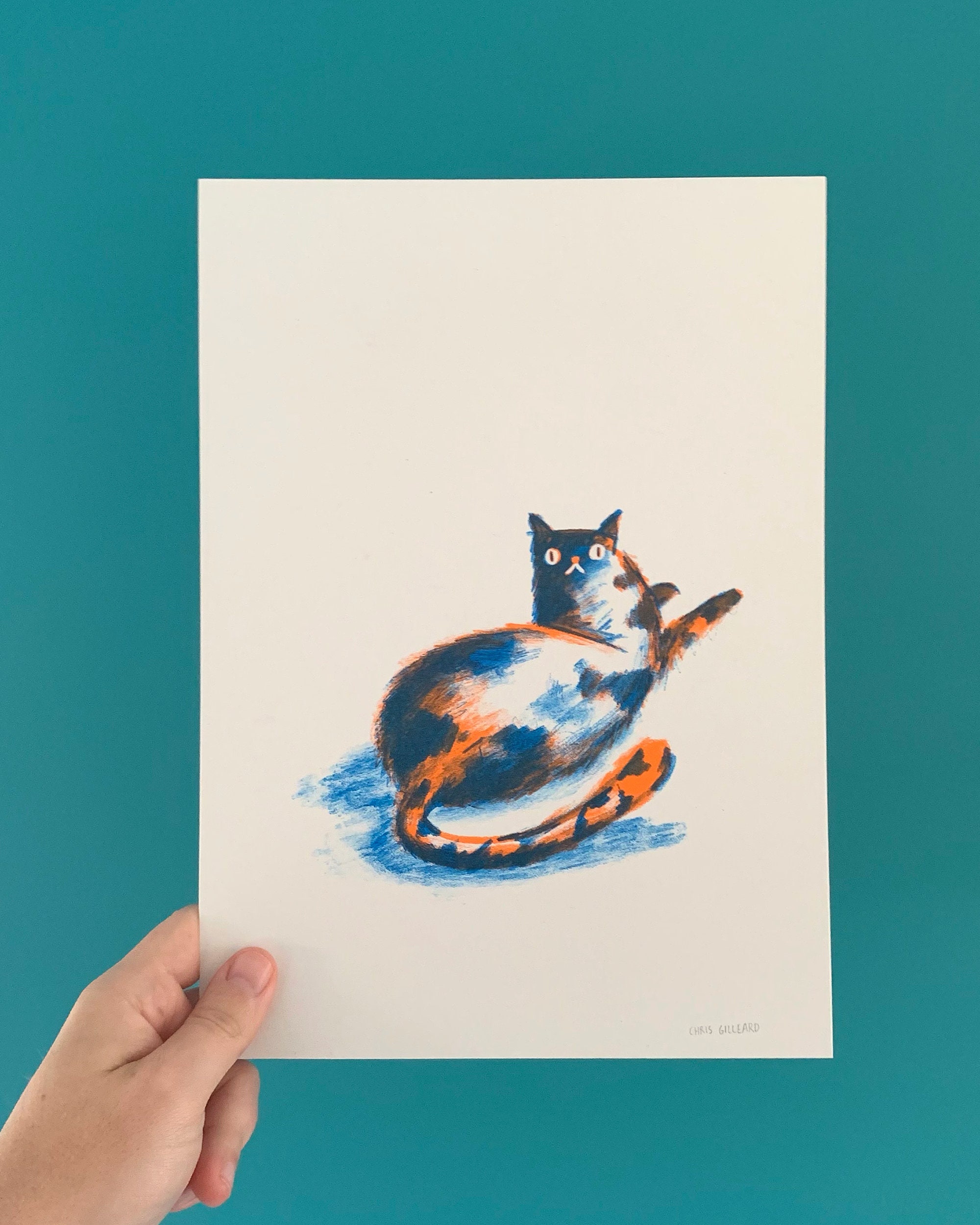 Riso Cat A4 2 Colour Risograph Print Orange and Blue - Etsy UK