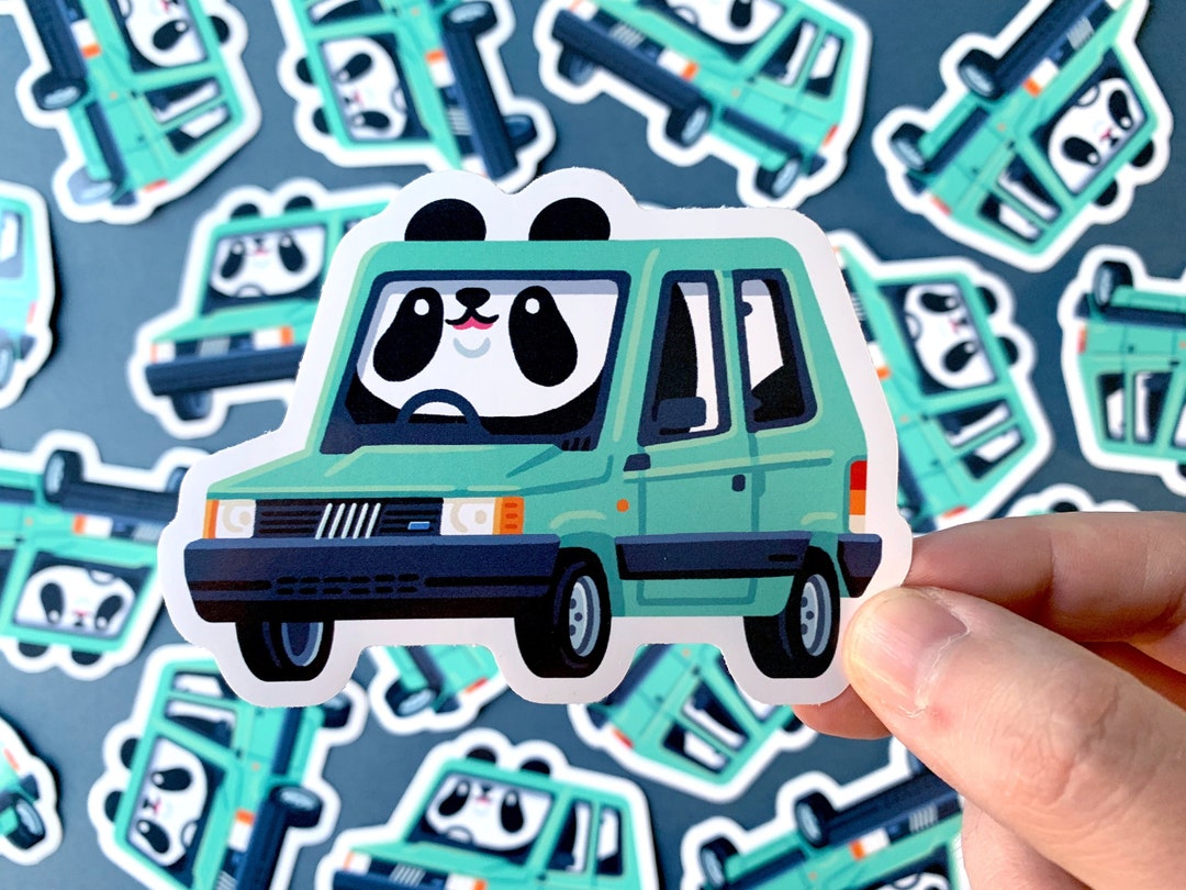 Panda in a Fiat Panda Sticker Retro FIAT Panda Car, 1986 Mk1, Cute ...