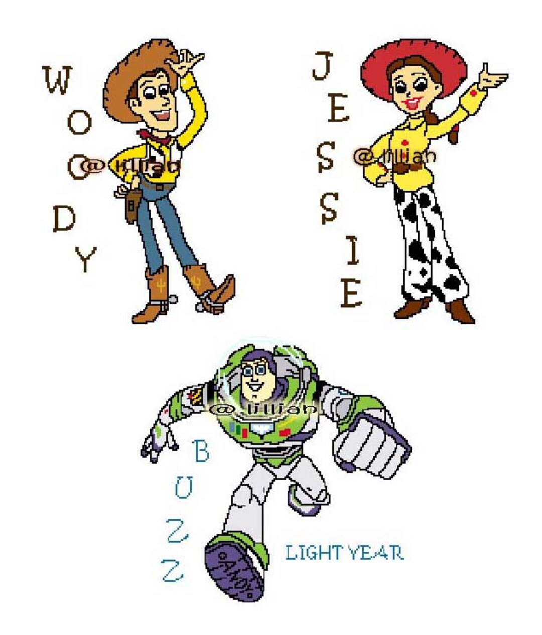 PDF 3 Sets TOY STORY Buzz Lightyear Jessie Woody Counted Cross Stitch ...