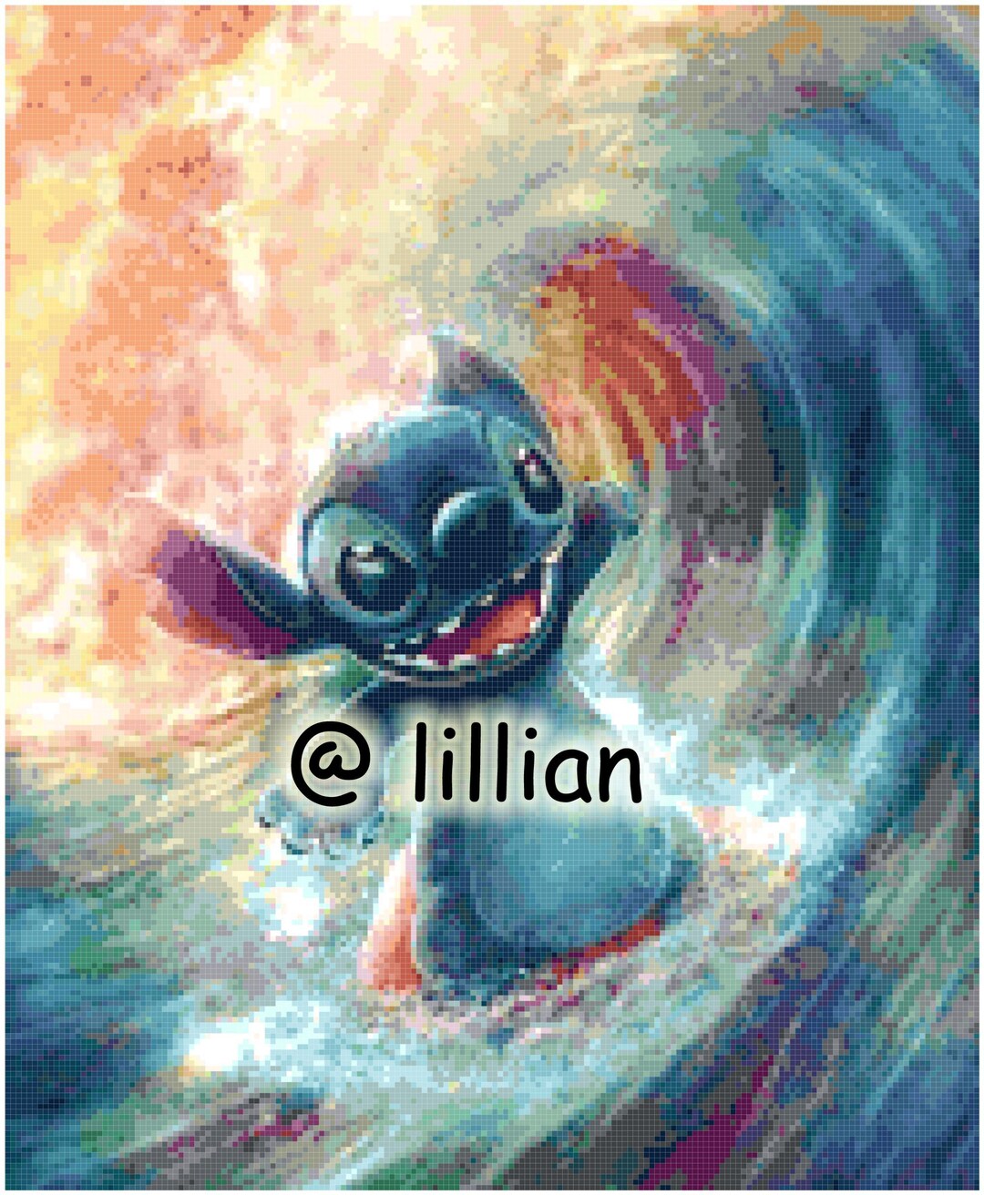 PDF LILO & STITCH Surfing Wave Happy Counted Cross Stitch Pattern Chart ...