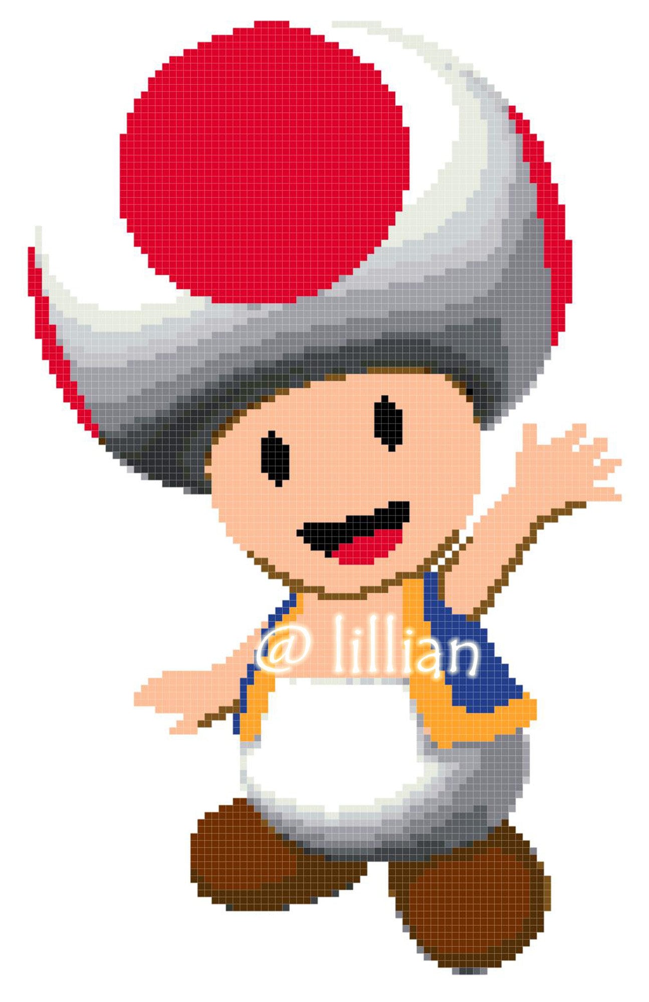 PDF Super MARIO Red TOAD Waving Counted Cross Stitch Pattern Chart - Etsy