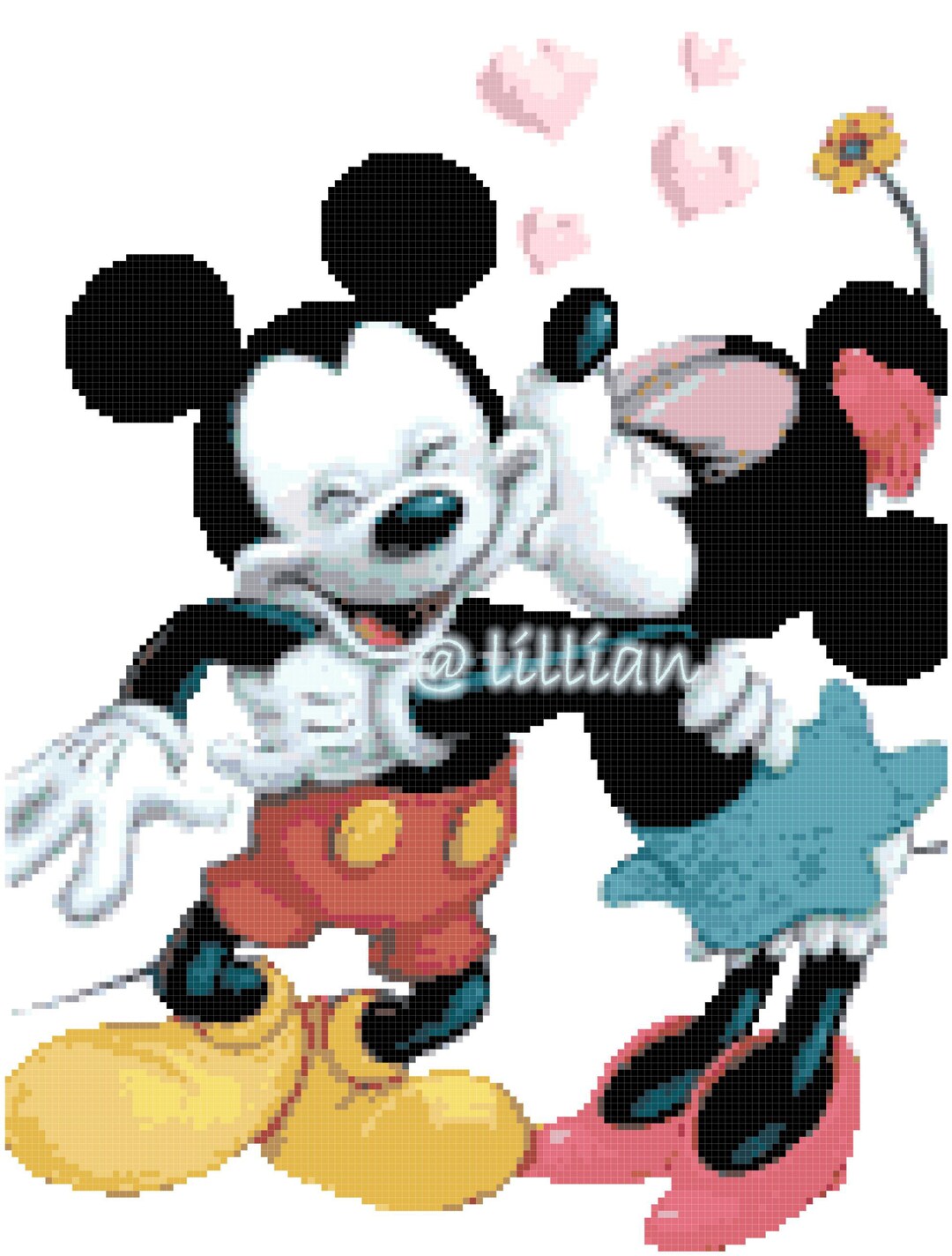 PDF MICKEY MINNIE Mouse Kissing Love Counted Cross Stitch Pattern Chart ...