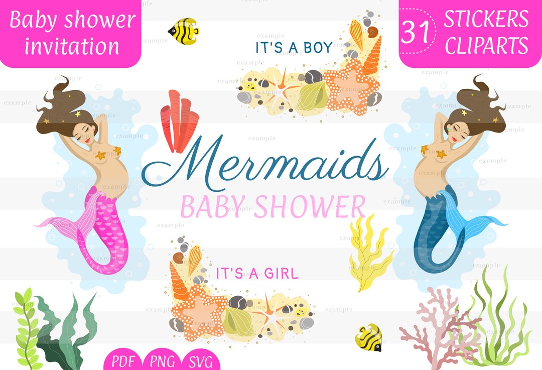 Mermaid, Baby Shower, Pink and Blue, Pregnant Mermaid, SVG, Newborn ...