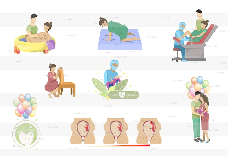 Childbirth Clipart, Printable Files, Birth Positions, Midwife Print ...