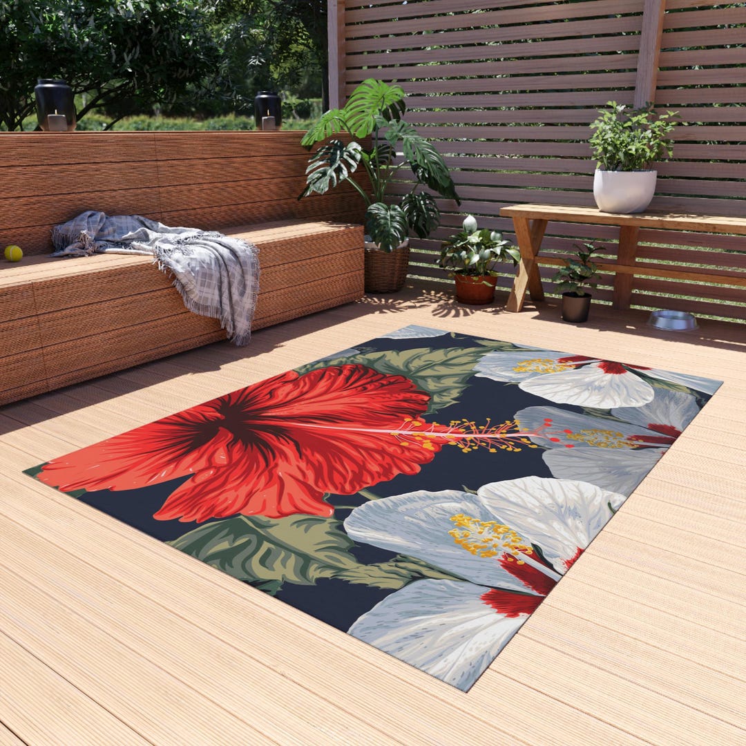 Floral Outdoor Rug, Hawaiian Flowers, Summer Decor Mat, Indoor Outdoor ...