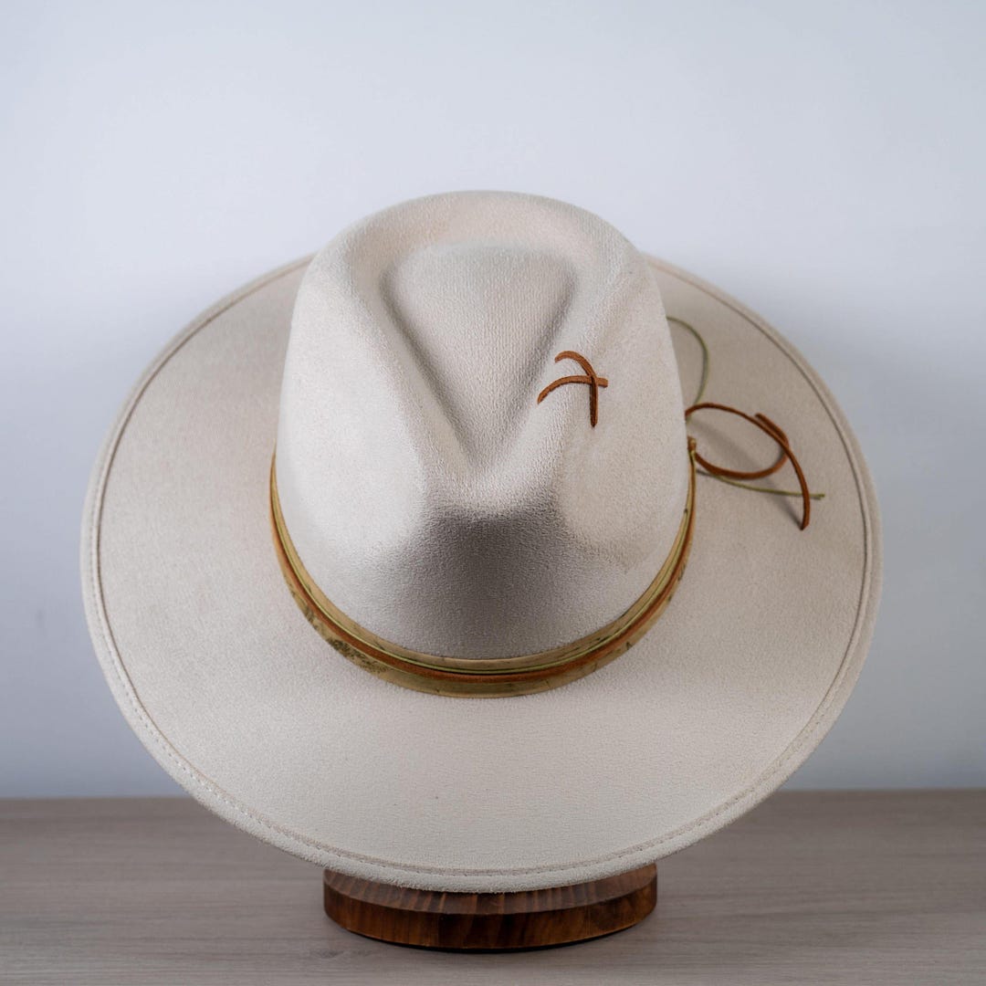 Handcrafted Boho Desert Crescent Hat – Off-white Suede Fedora With ...