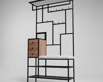 Large Oak Coat Rack With Integrated Bench and Hanging Options - Etsy