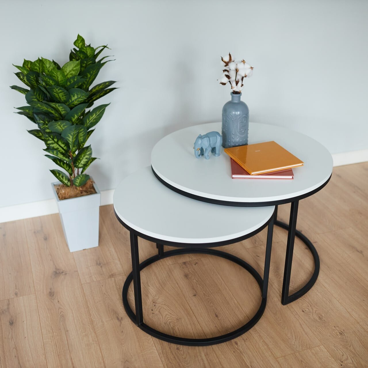 Modern Nesting Coffee Table Set of 2 for Living Room Walnut Wood Table ...