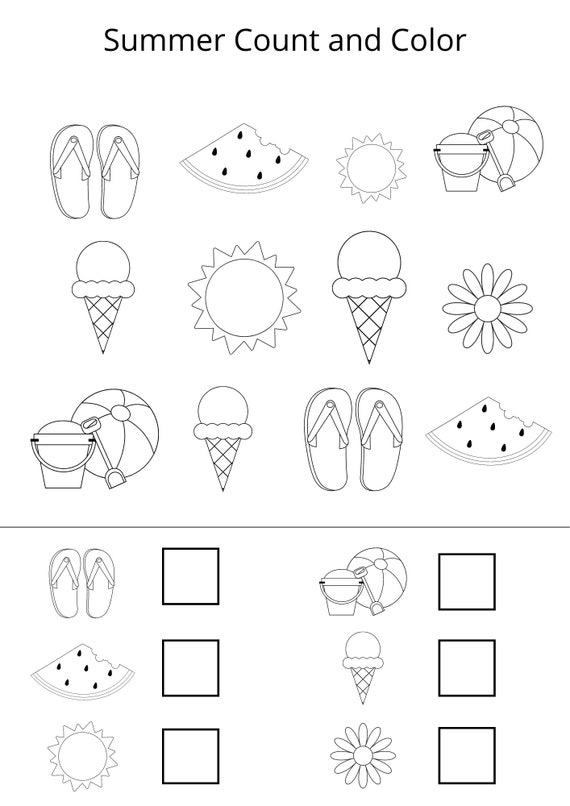 Summer Count and Color Worksheet Printable - Etsy
