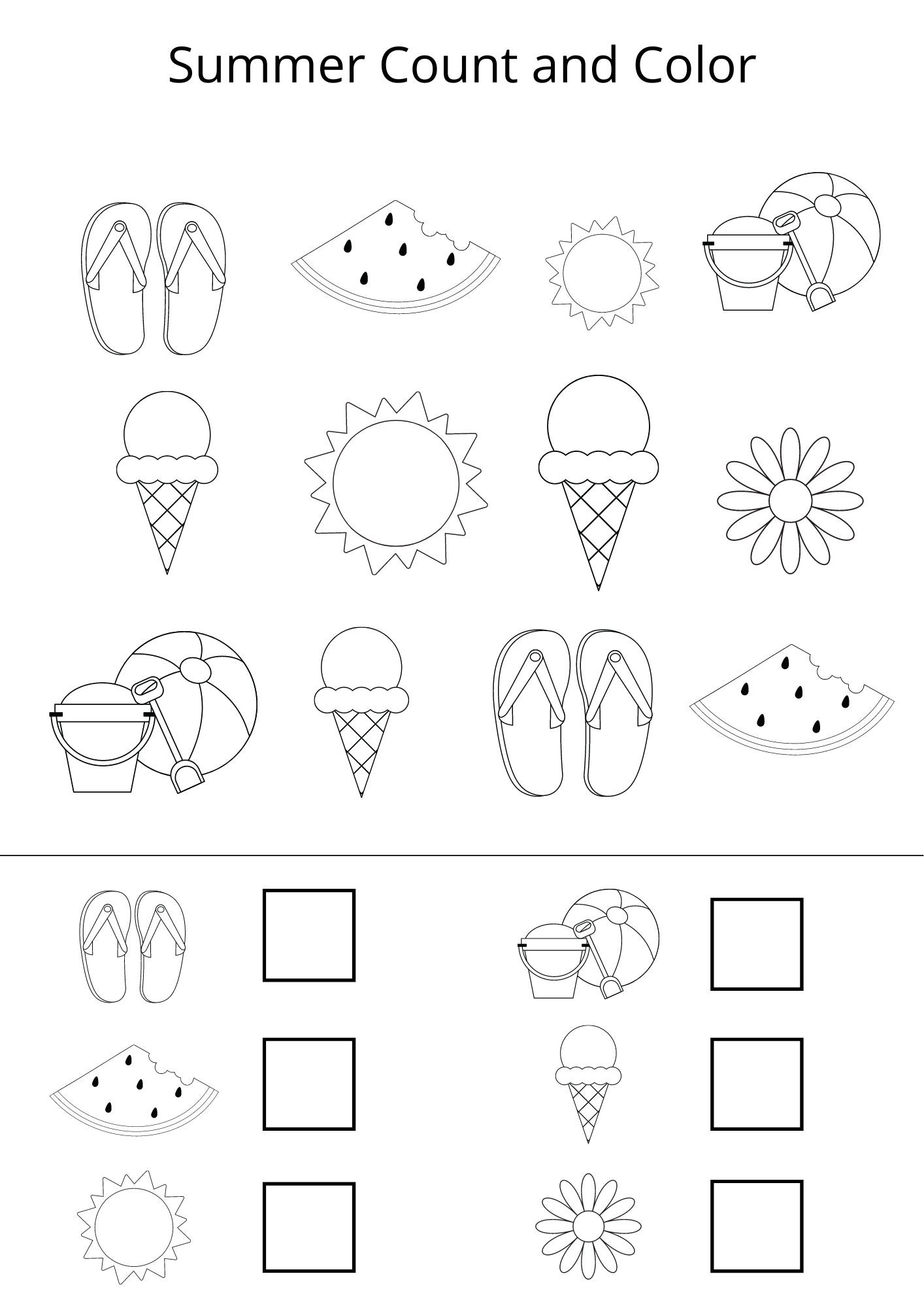 Summer Count and Color Worksheet Printable - Etsy