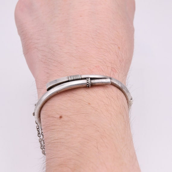 16,5 cm - Delicate Vintage Solid Silver Bangle Bow In… - Gem