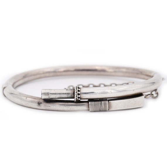 16,5 cm - Delicate Vintage Solid Silver Bangle Bow In… - Gem