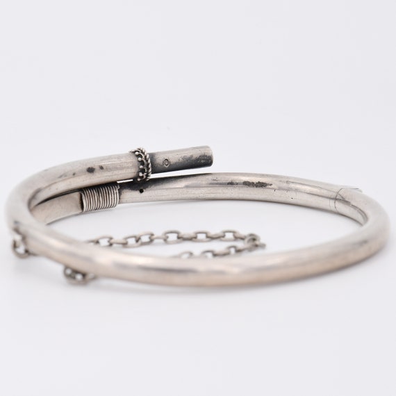 16,5 cm - Delicate Vintage Solid Silver Bangle Bow In… - Gem