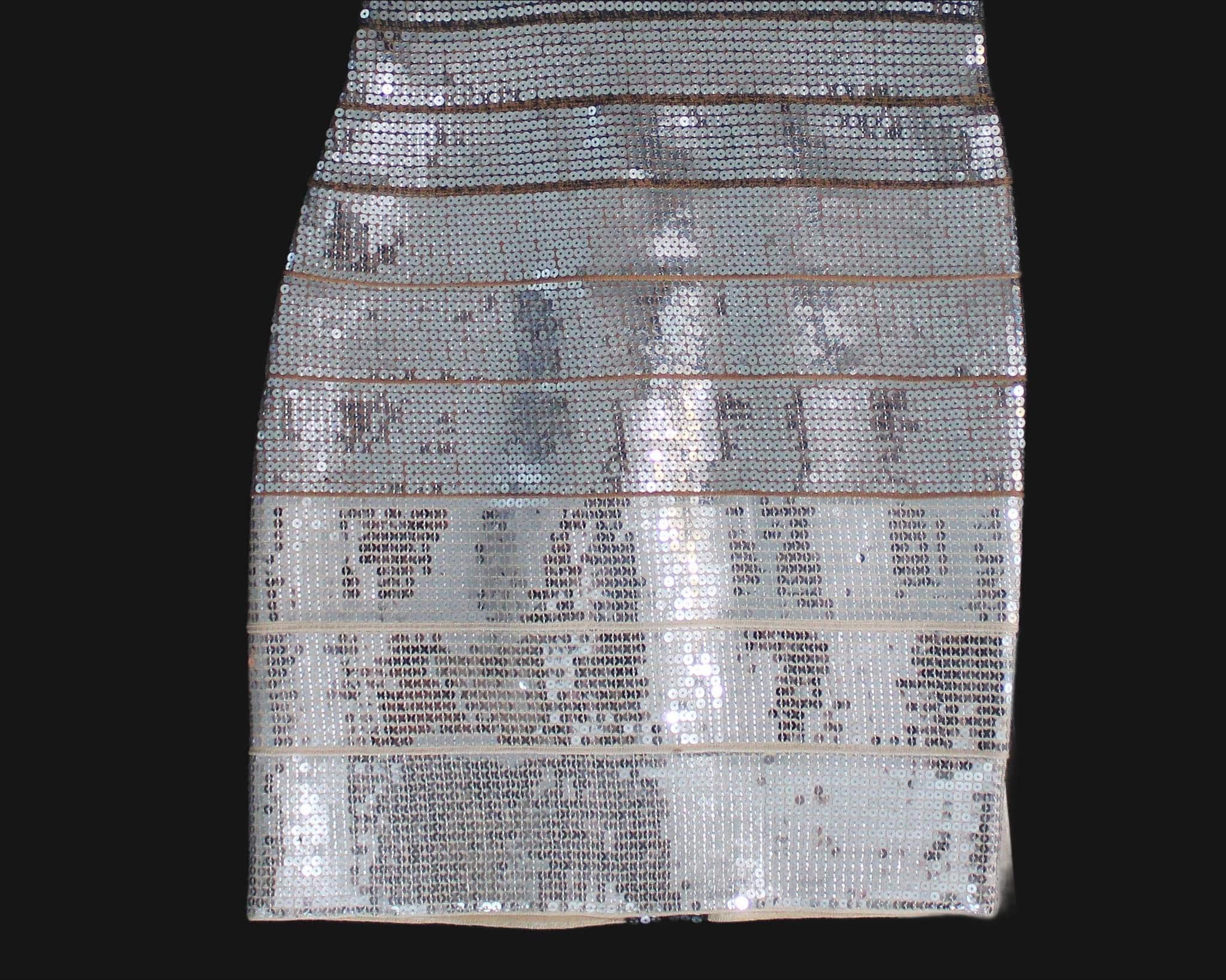 Herve Leger V-neck Silver Designer Sequined Bandage Dress Size M - Etsy