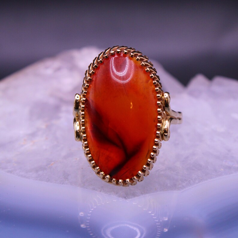 Vintage 14K Yellow Gold Red Agate Ring Size 9 - Etsy